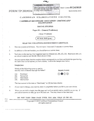 129845331 Carib Studies Past Papers Answers - SECTION A MODULE 1 ...