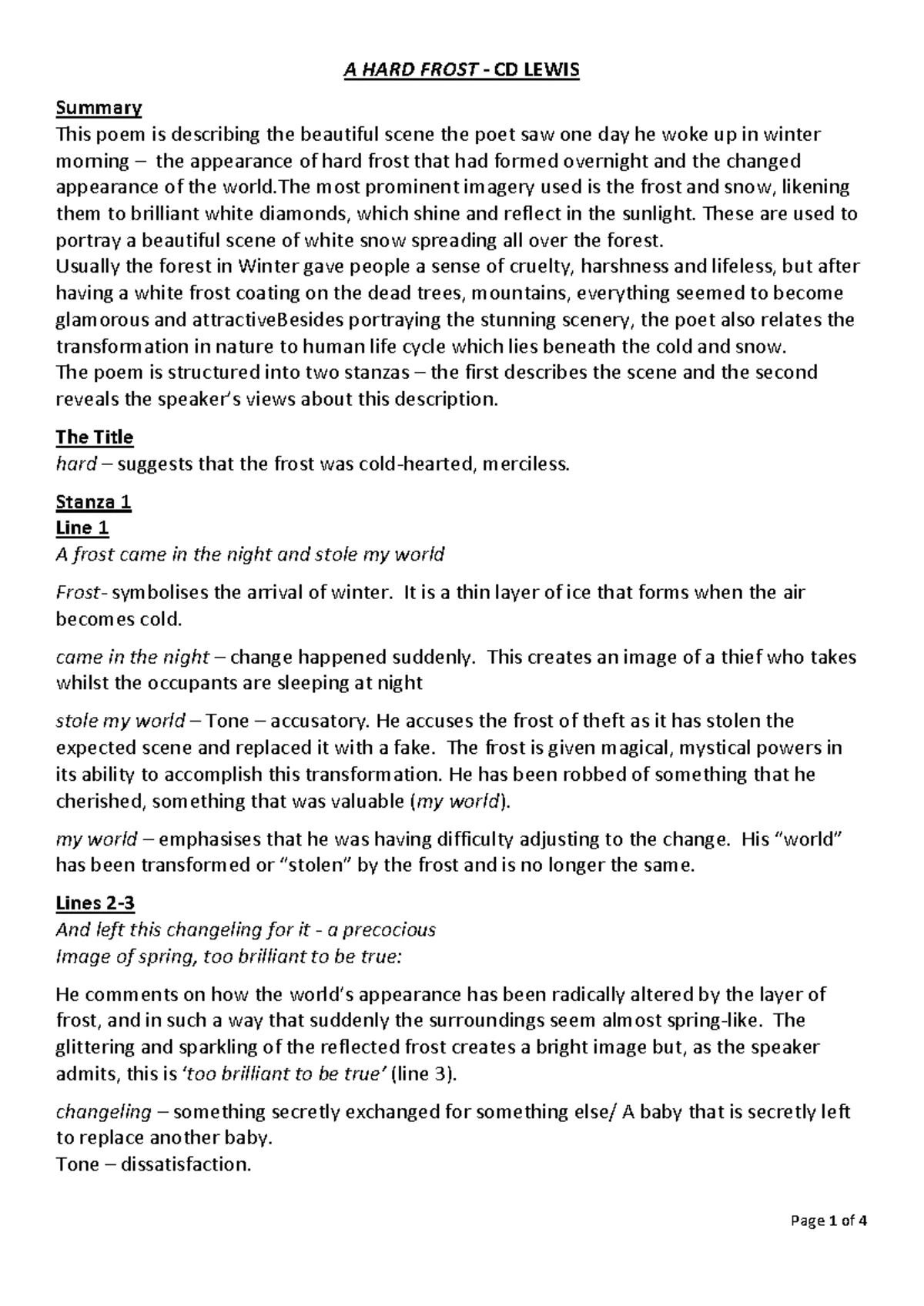 Grade 12 English HL Poetry Notes: "It Is a Beauteous Evening" by ...
