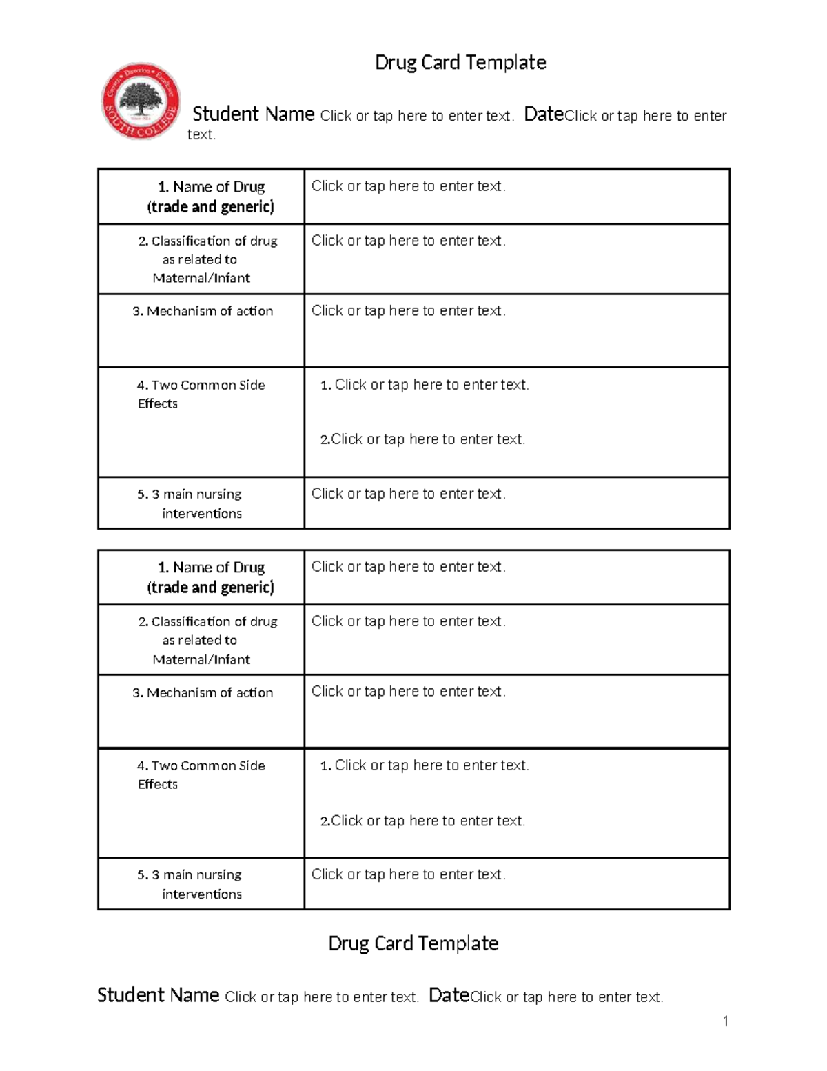 Drug Card Template: Fillable for Nursing Students - Studocu