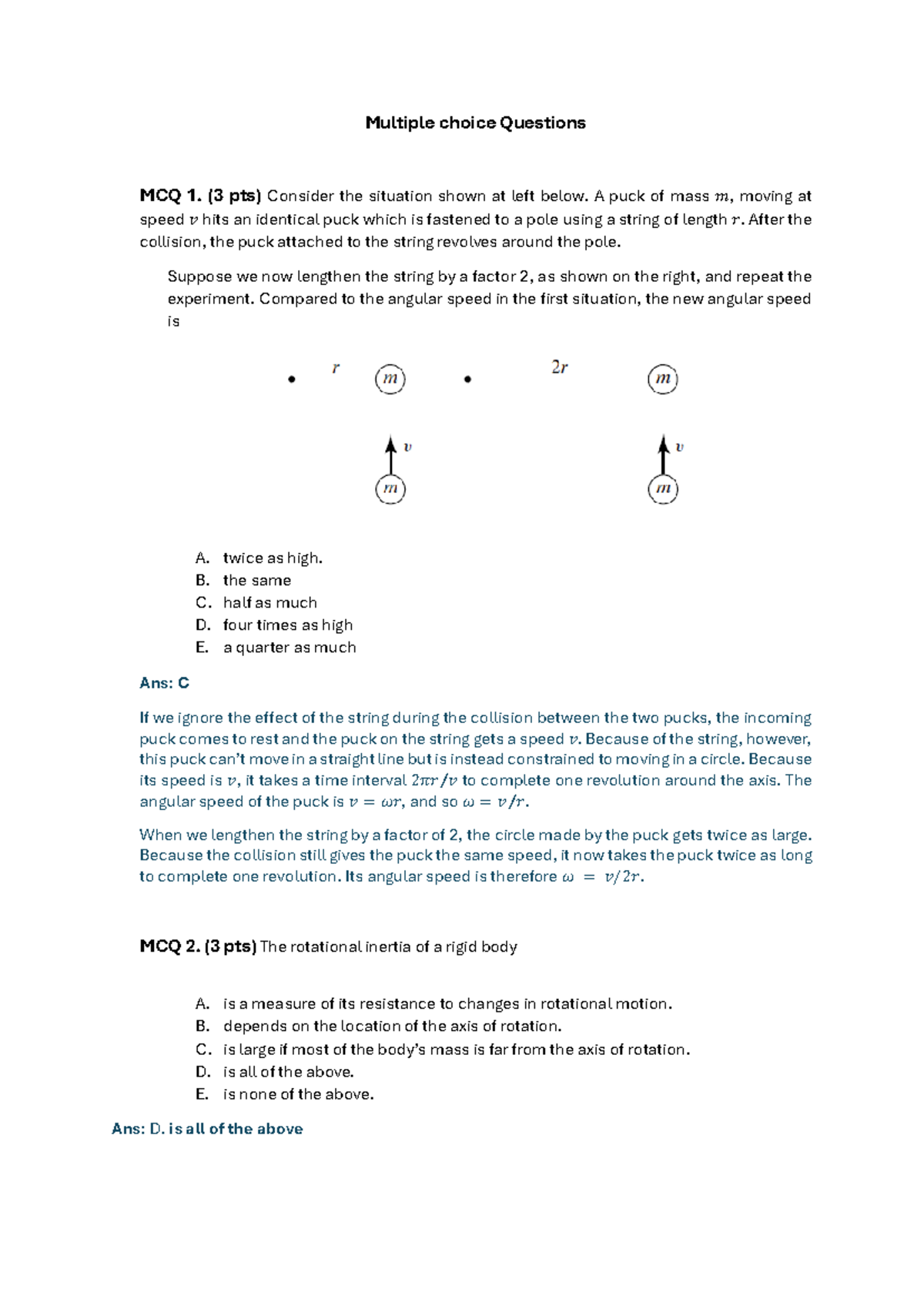 Ch11 Tut QA: MCQs on Rotational Motion Concepts for First Year - Studocu
