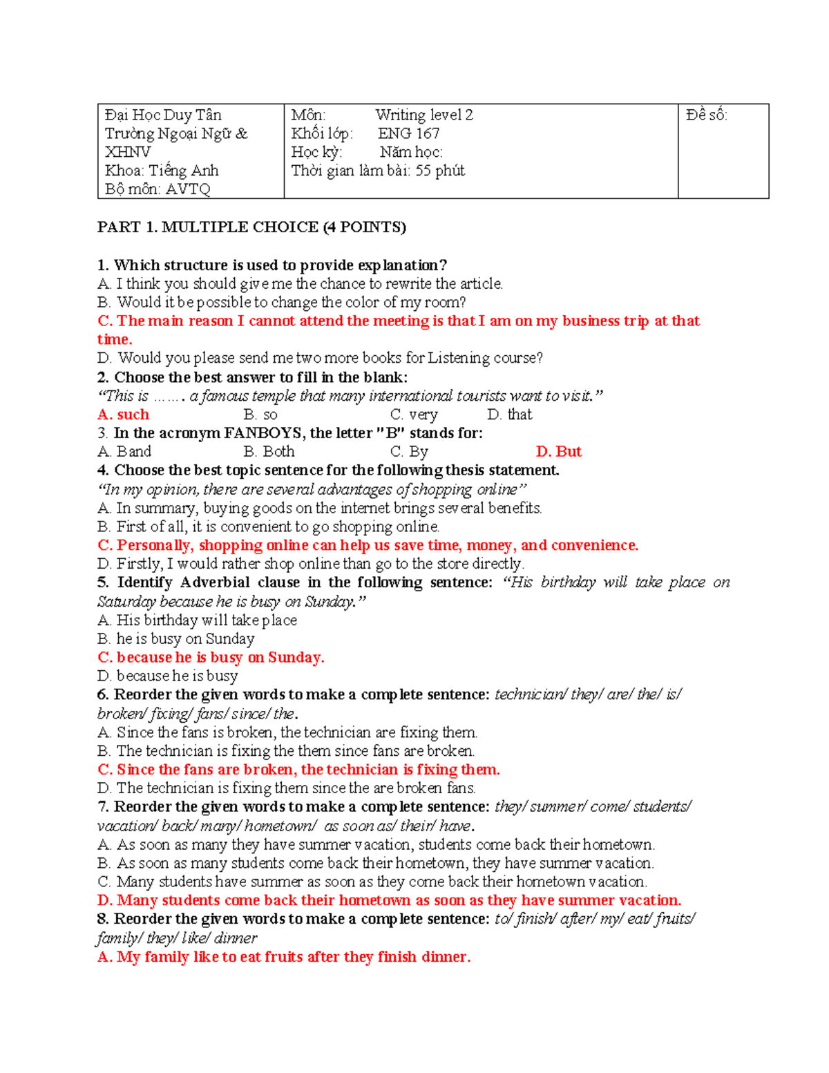 ENG 167 Writing Level 2 Exam Questions and Short Essay Guide - Studocu