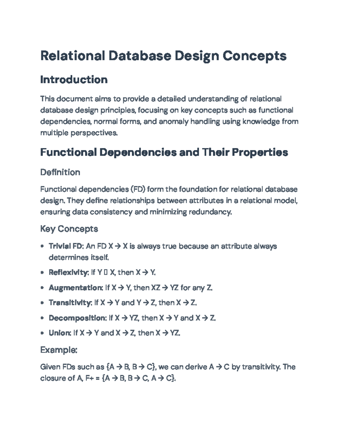 Relational Database Design Concepts: FDs, Normal Forms & Anomalies - Studocu