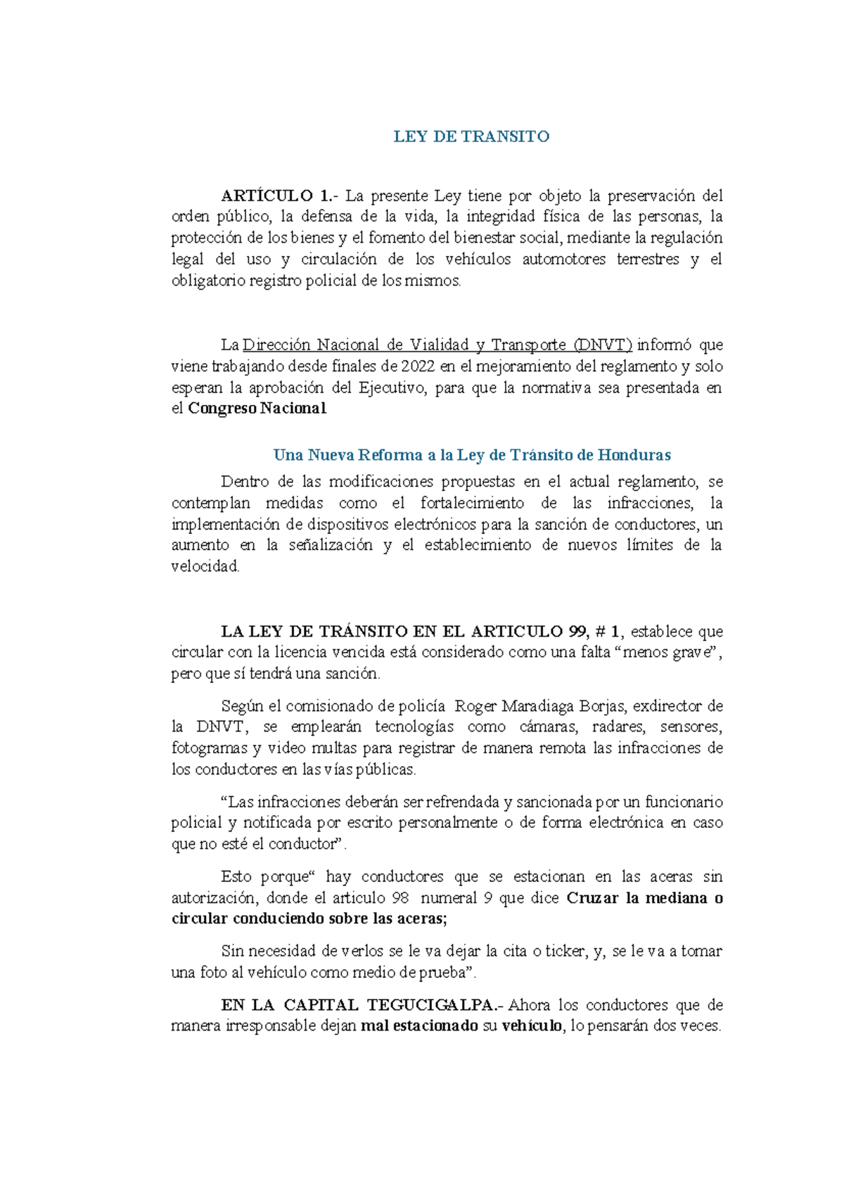 Exposicion Español LEY DE Transito - LEY DE TRANSITO ARTÍCULO 1.‐ La ...