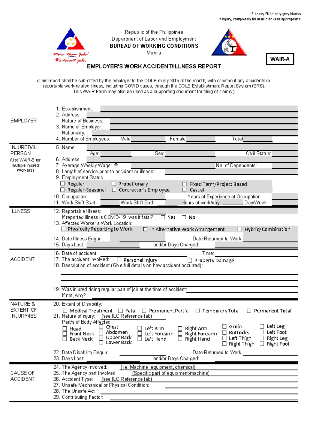 WAIR A - Employer's Work Accident and Illness Report Form - Studocu