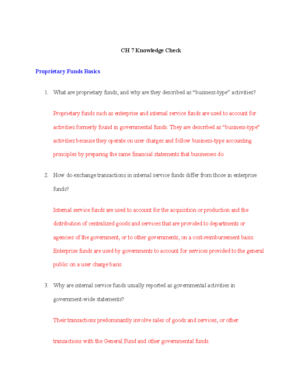 CH 7 & 8 Knowledge Check: Proprietary & Fiduciary Funds Overview - Studocu