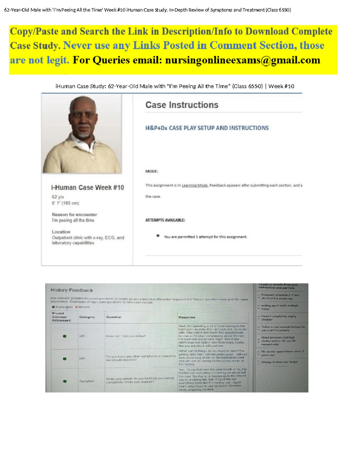 Comprehensive iHuman Case Study: 54-Year-Old Male with Back Pain (Class 6550) - Studocu