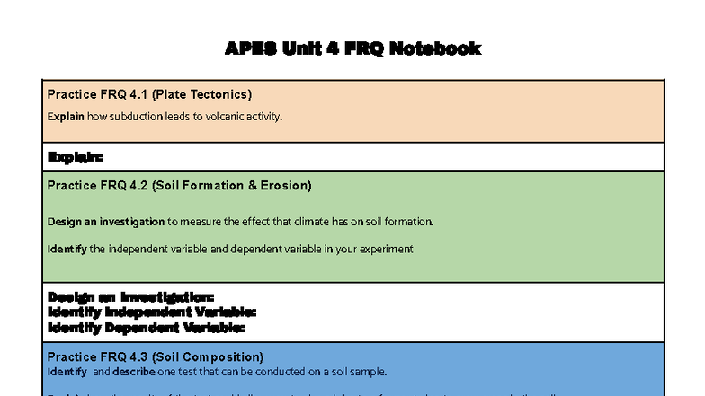 APES Unit 4 Digital FRQ Notebook: Practice & Investigations - Studocu