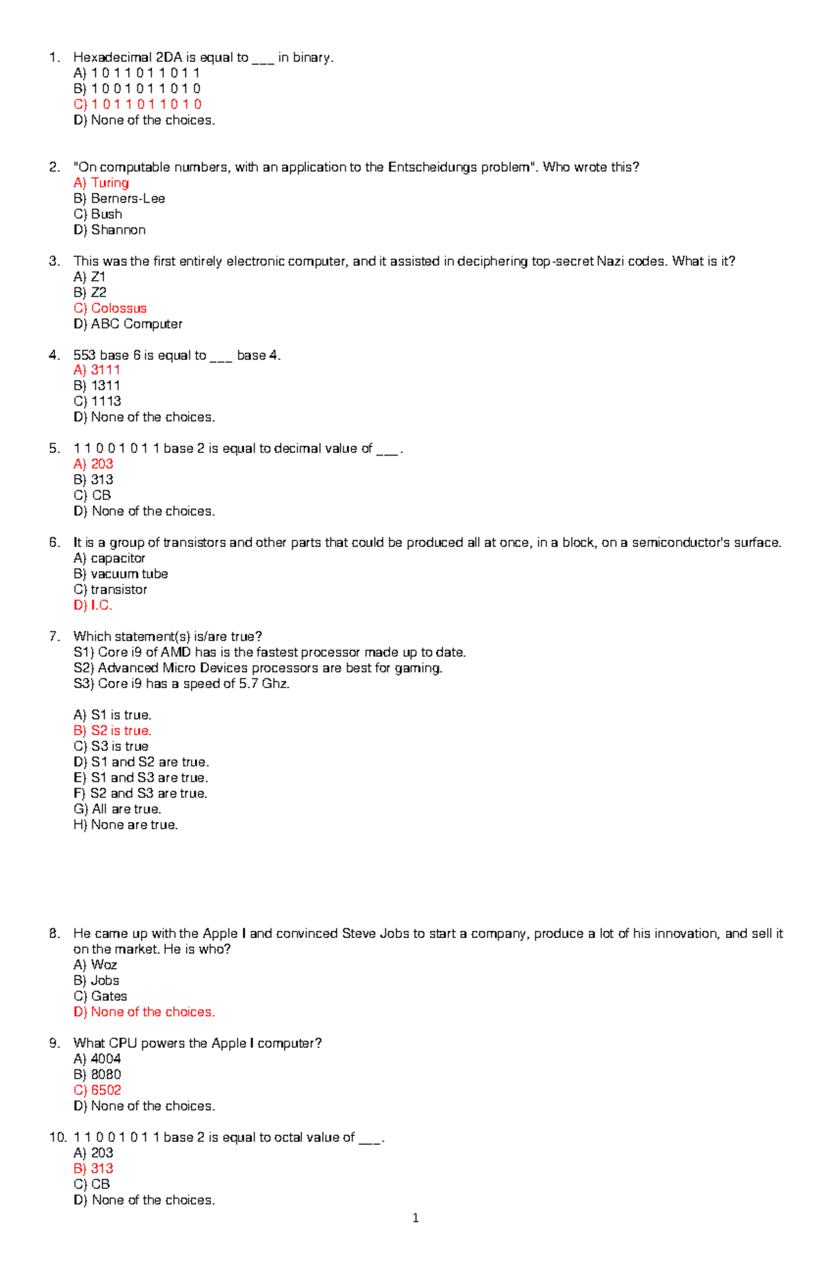 CS101: Computer Science Quiz on Number Systems and History - Studocu