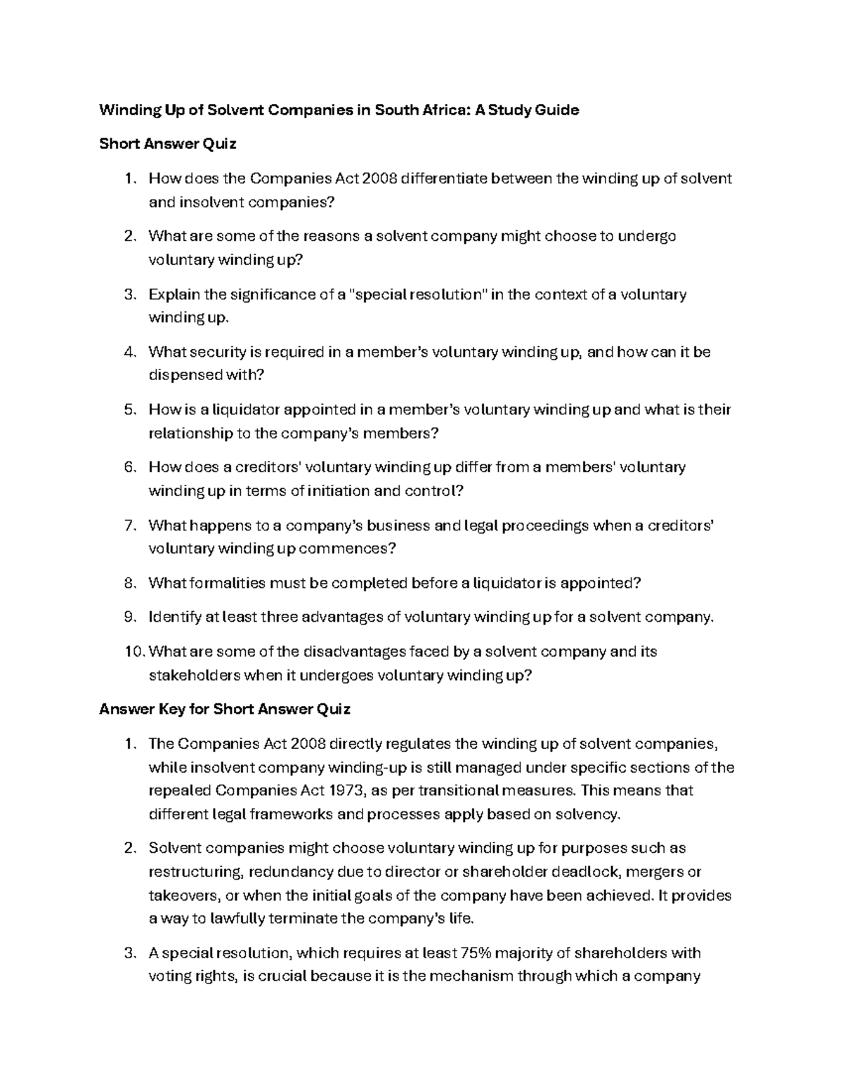 Winding Up of Solvent Companies in South Africa: Study Guide & Quiz ...