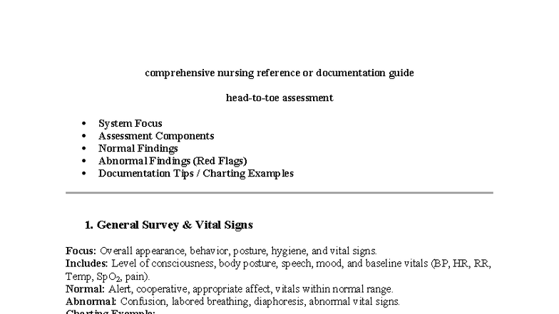 NUR 101: Comprehensive Head-to-Toe Assessment Guide - Studocu