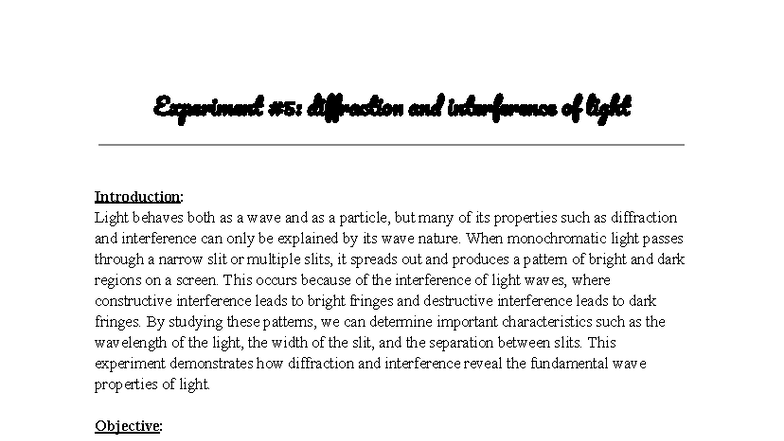 Experiment #5: Diffraction & Interference of Light Patterns - Studocu