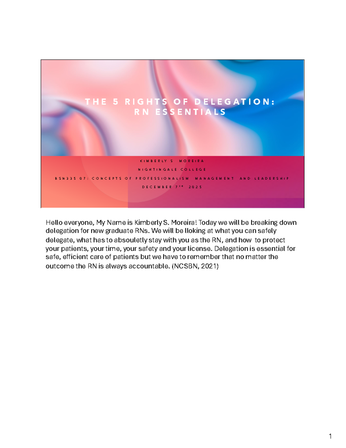 The 5 Rights of Delegation: RN Essentials (BSN 33507) - Studocu