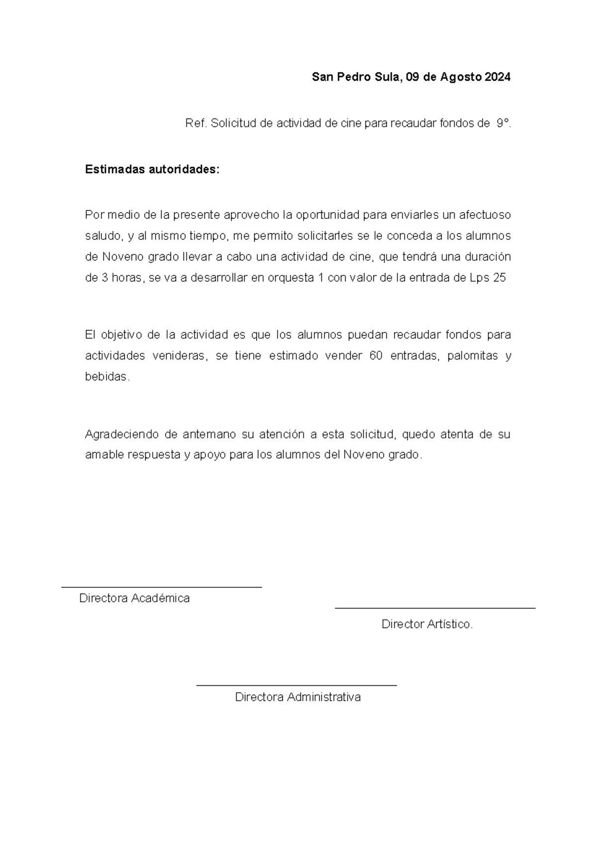 Solicitud rifa relámpago - San Pedro Sula, 09 de Agosto 2024 Ref ...