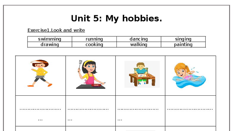 Unit 5: My Hobbies - Beginner Exercises and Activities - Studocu