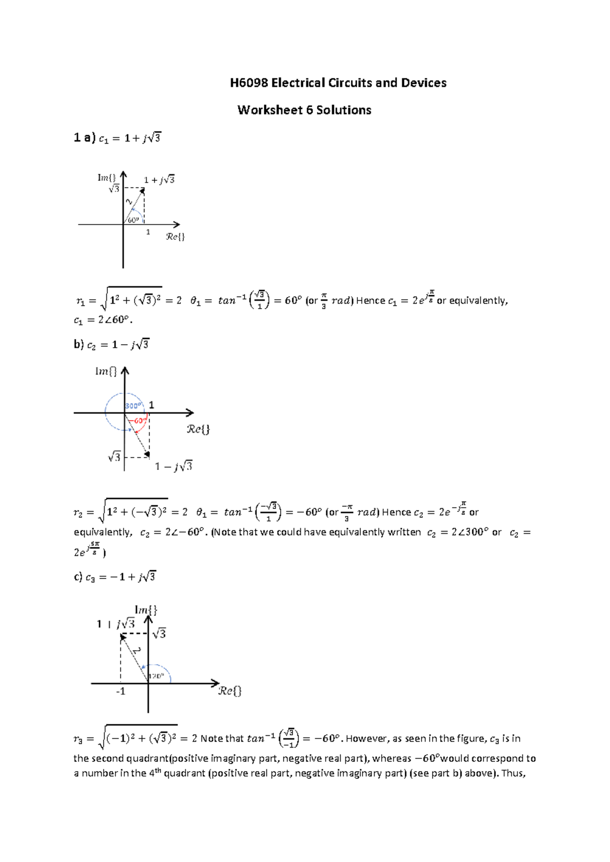 H6098 Electrical Circuits & Devices: Worksheet 6 Solutions - Studocu