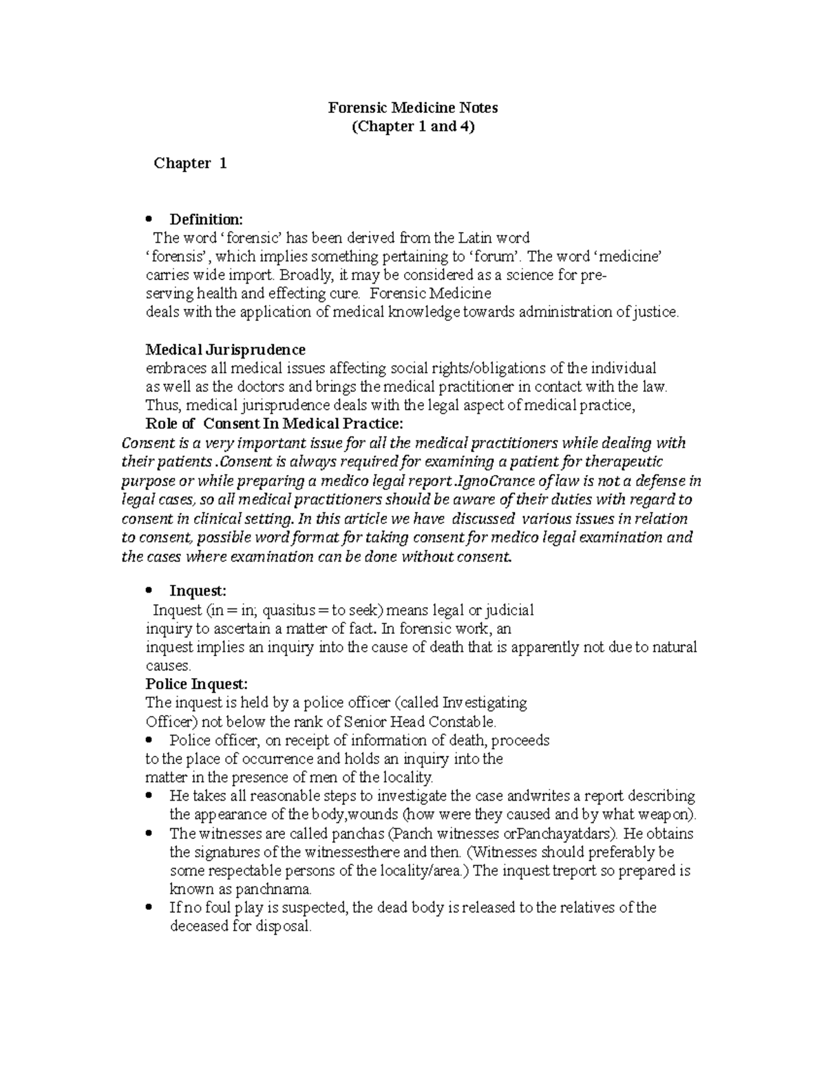 Forensic Medicine Notes - Forensic Medicine Notes (Chapter 1 and 4 ...