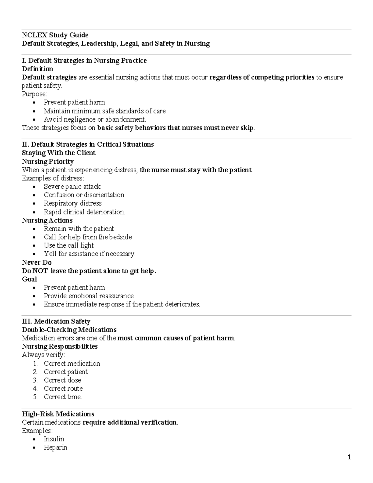 ATI Pharm Med Surg NCLEX Study Guide: Default Strategies & Safety in ...