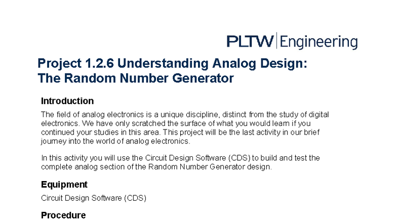 1.2.6 Project: Understanding Analog Design - Random Number Generator - Studocu