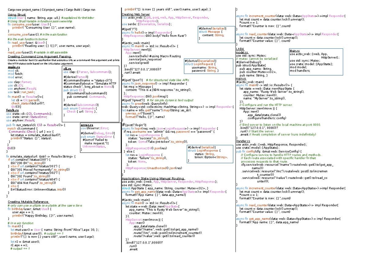 QUIZ Cheatsheet - Web Programming Concepts and Rust Implementation ...