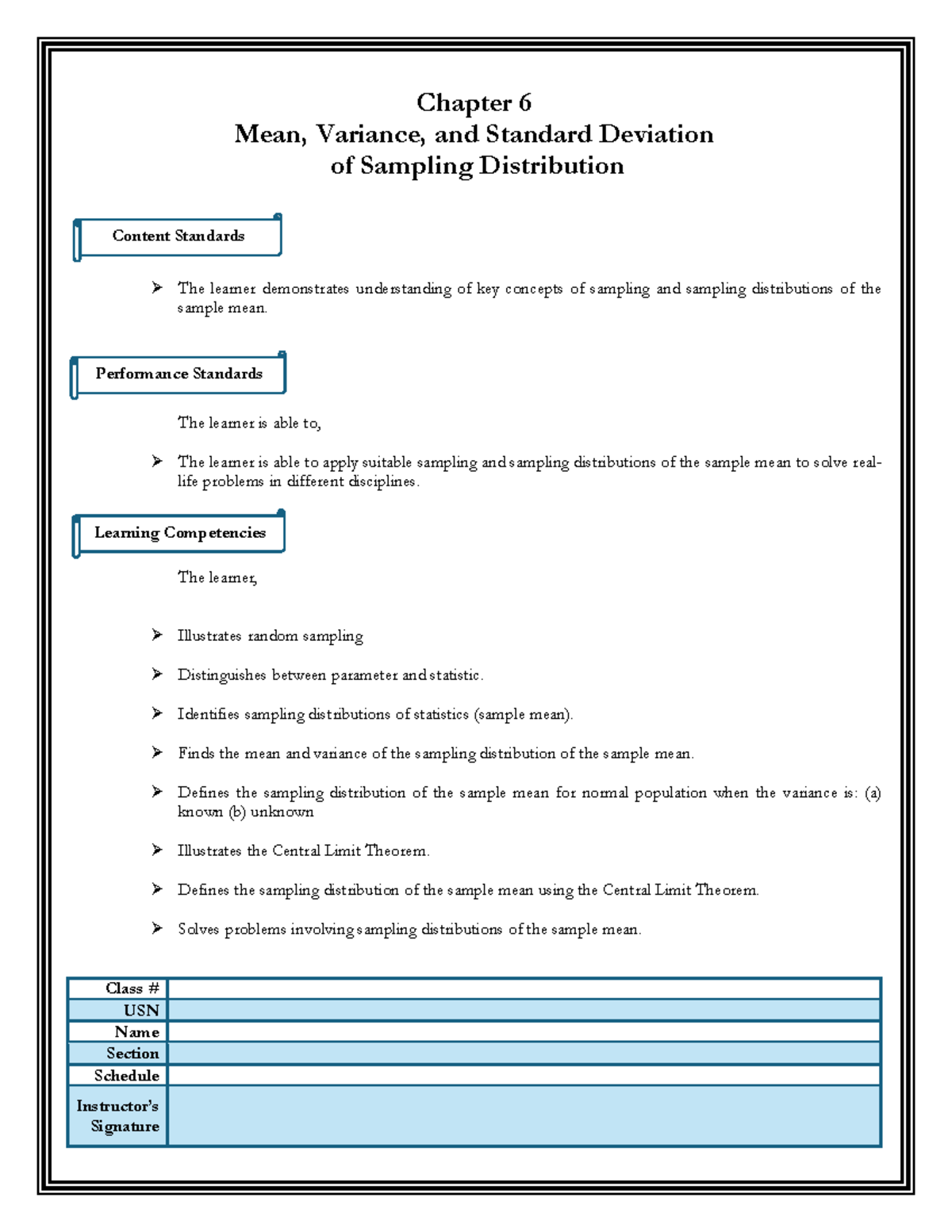 Chapter 6: Mean, Variance, and Standard Deviation in Sampling ...