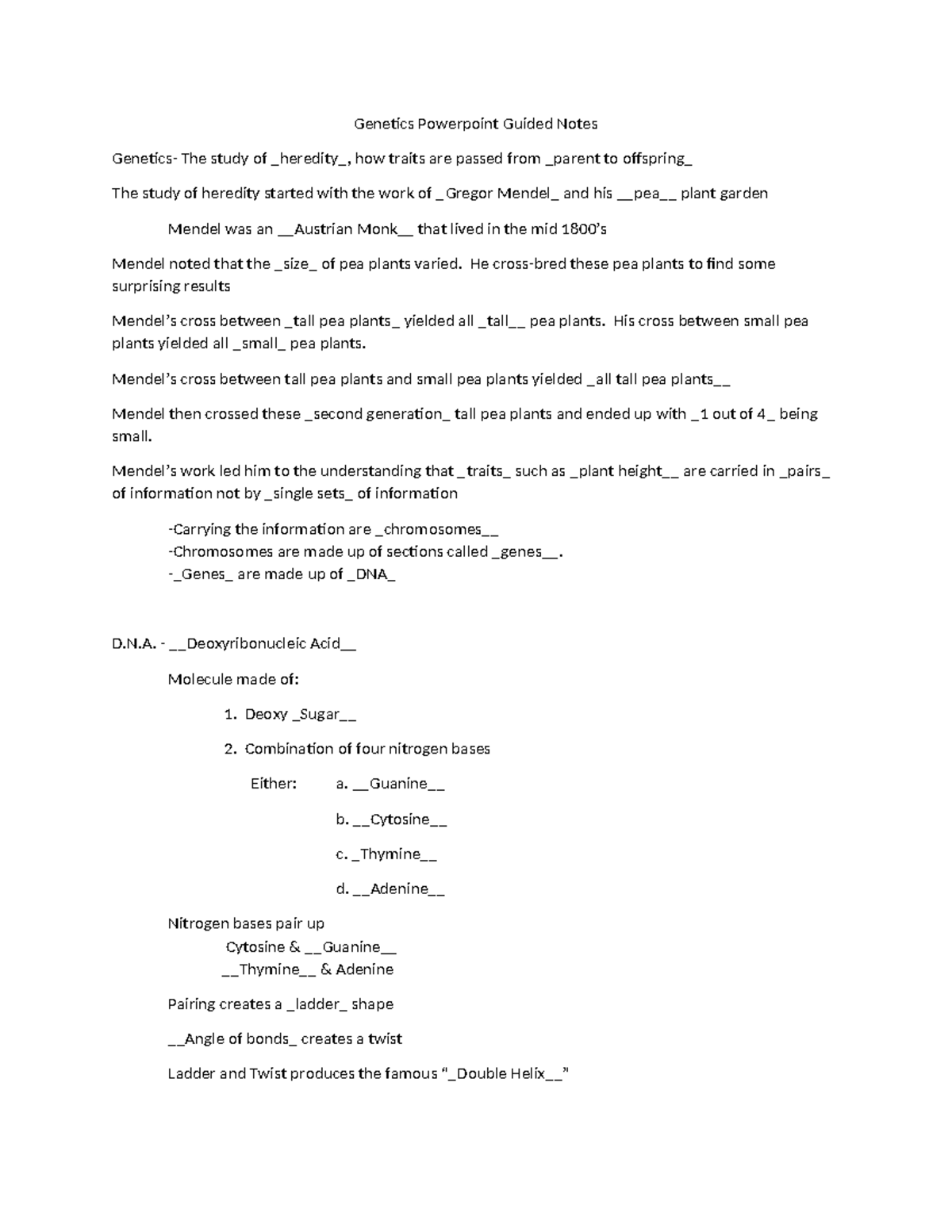 Genetics (BIO101) PowerPoint Guided Notes on Heredity and Traits - Studocu