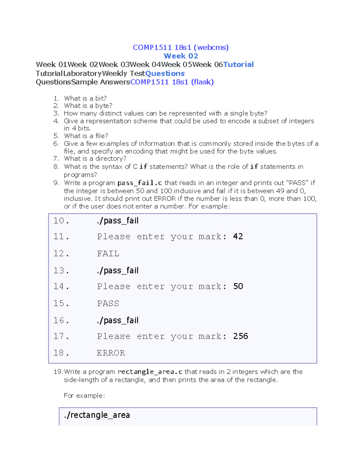 Week 02 Tutorial Questions - COMP1511 18s1 (webcms) Week 01Week 02Week ...