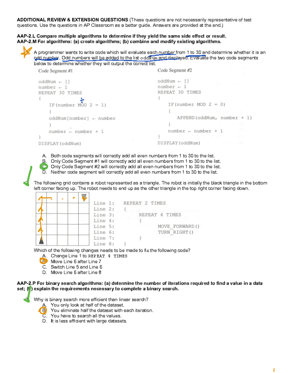 Unit 6 Exam Review Notes: Algorithms and Efficiency Analysis - Studocu