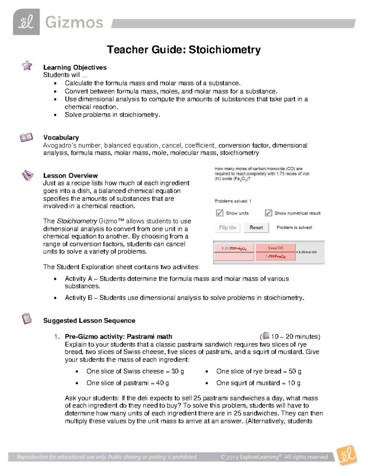 Stoichiometry TG: Learning Objectives & Activities Guide - Studocu