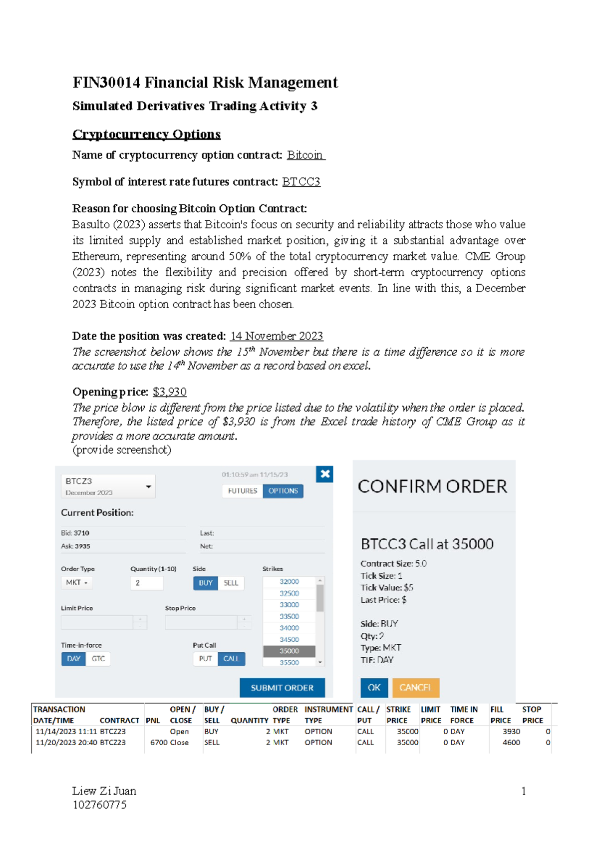 FIN30014 Simulated Derivatives Trading Activity 3: Bitcoin Options ...