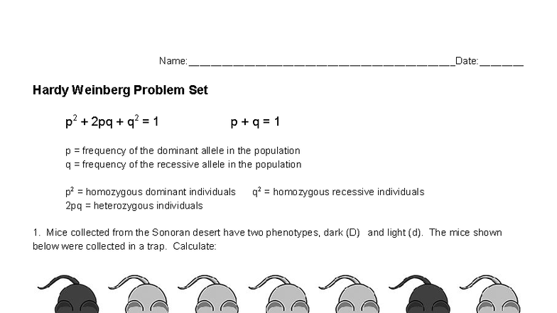 02 - Hardy Weinberg Problem Set: Allele Frequencies & Genotypes - Studocu