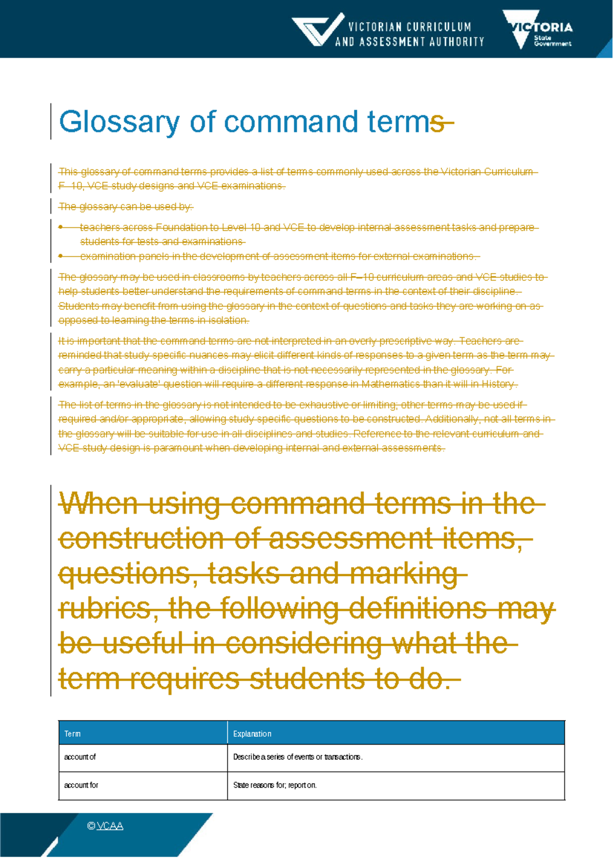 Glossary of Command Terms for VCE Curriculum Assessments - Studocu