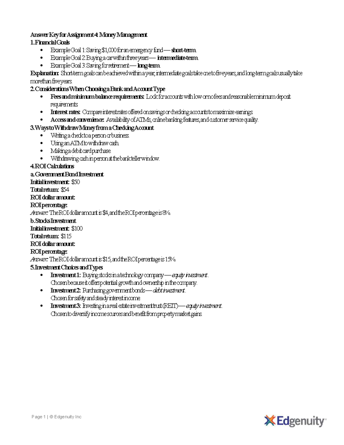 Assignment 4 - EL5732: Money Management Key Concepts and Goals - Studocu