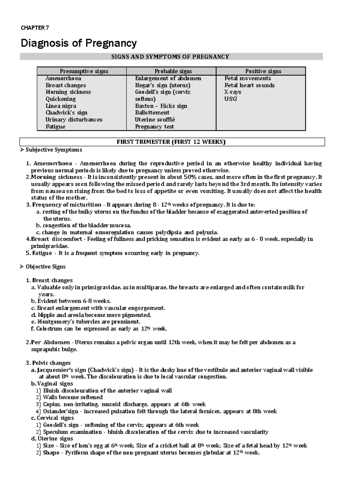 Diagnosis of pregnancy - FIRST TRIMESTER (FIRST 12 WEEKS) CHAPTER 7 ...