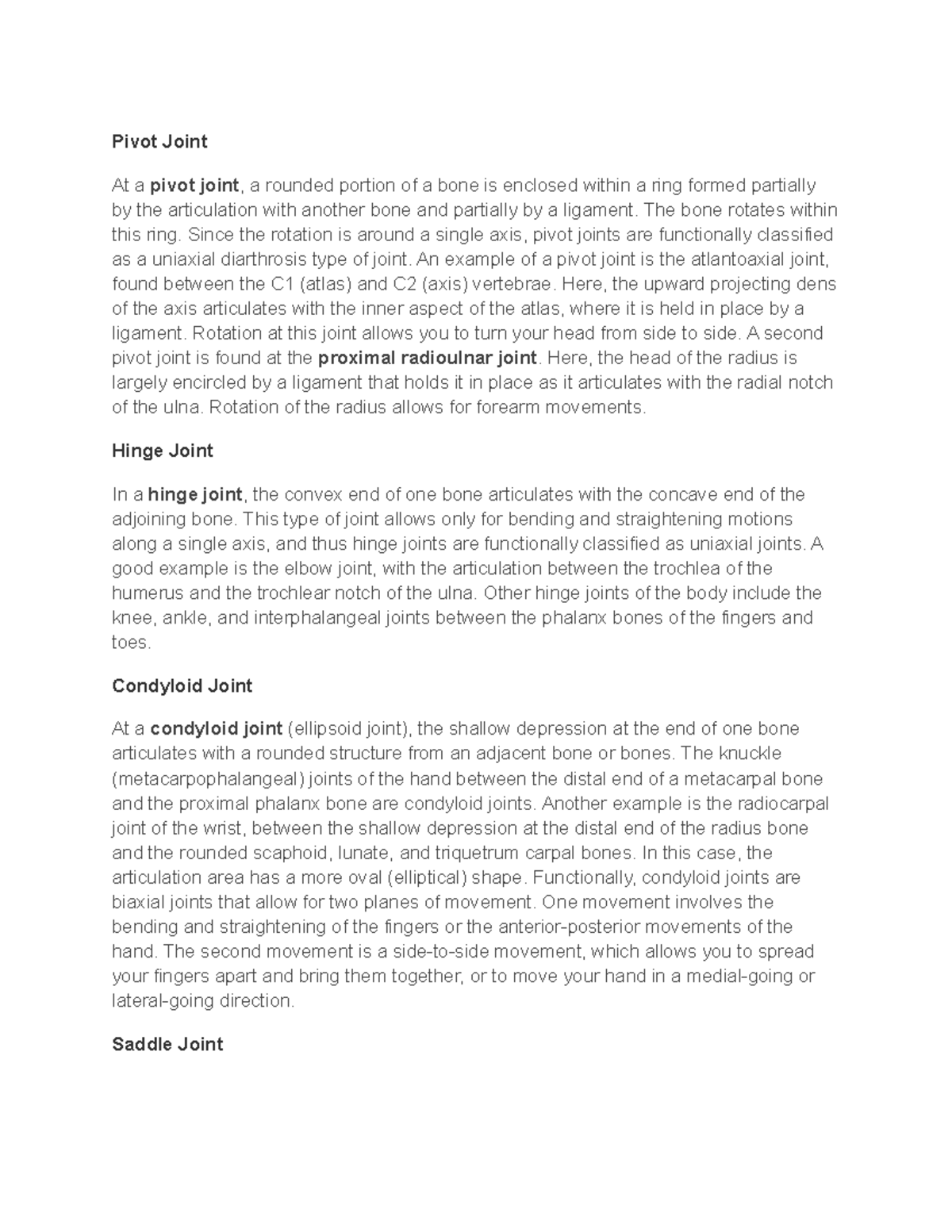 Biology Notes 10 - All about bones and movements - Pivot Joint At a ...