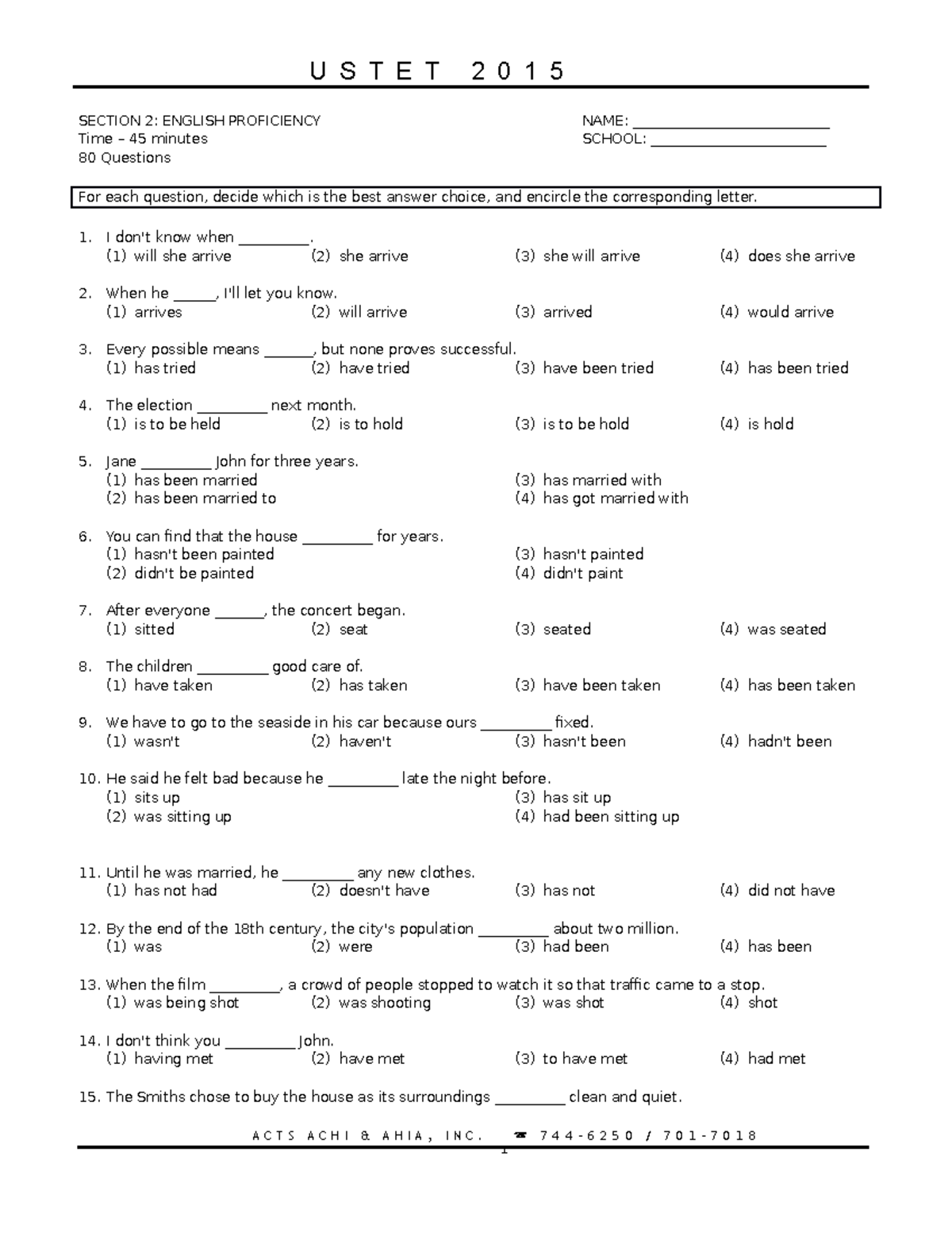 Ustet 2015 Simulated Exam Sec-2: English Proficiency Questions - Studocu