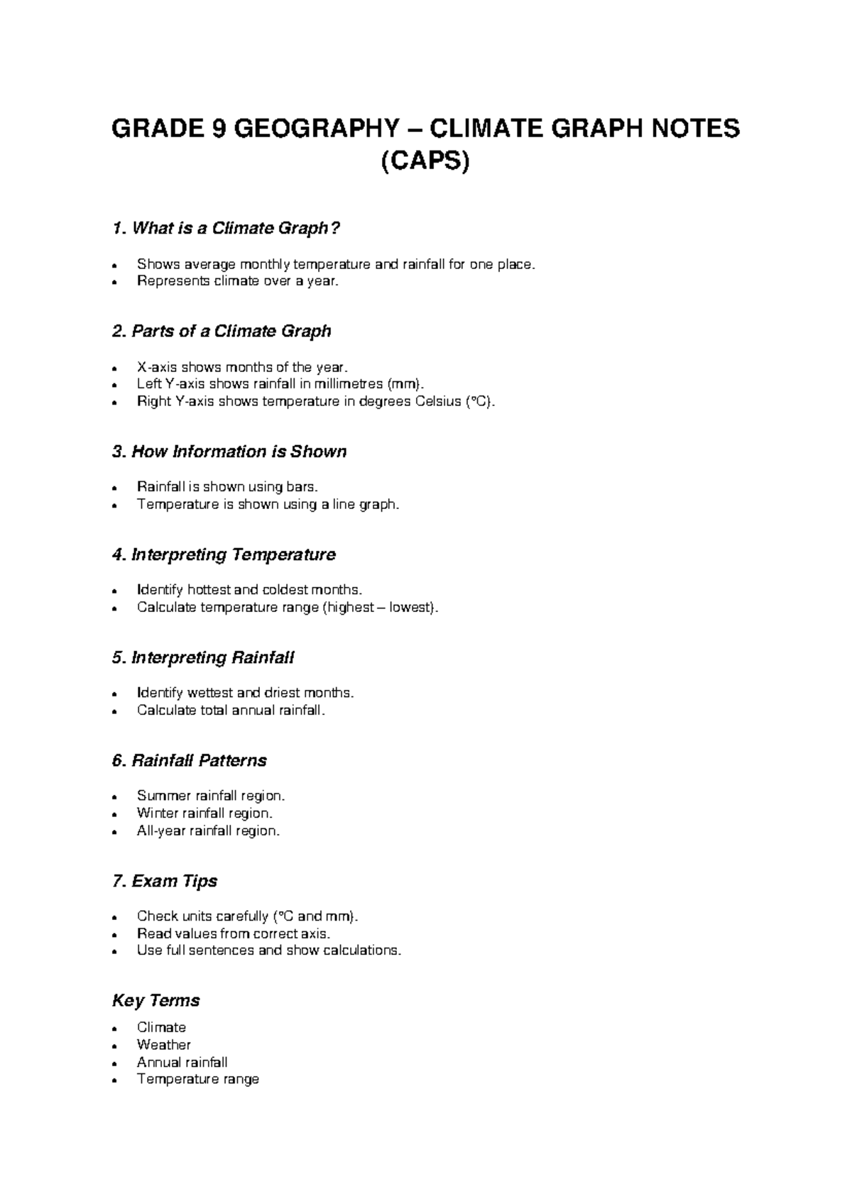 GRADE 9 GEOGRAPHY CLIMATE GRAPH STUDY NOTES (CAPS) - Studocu