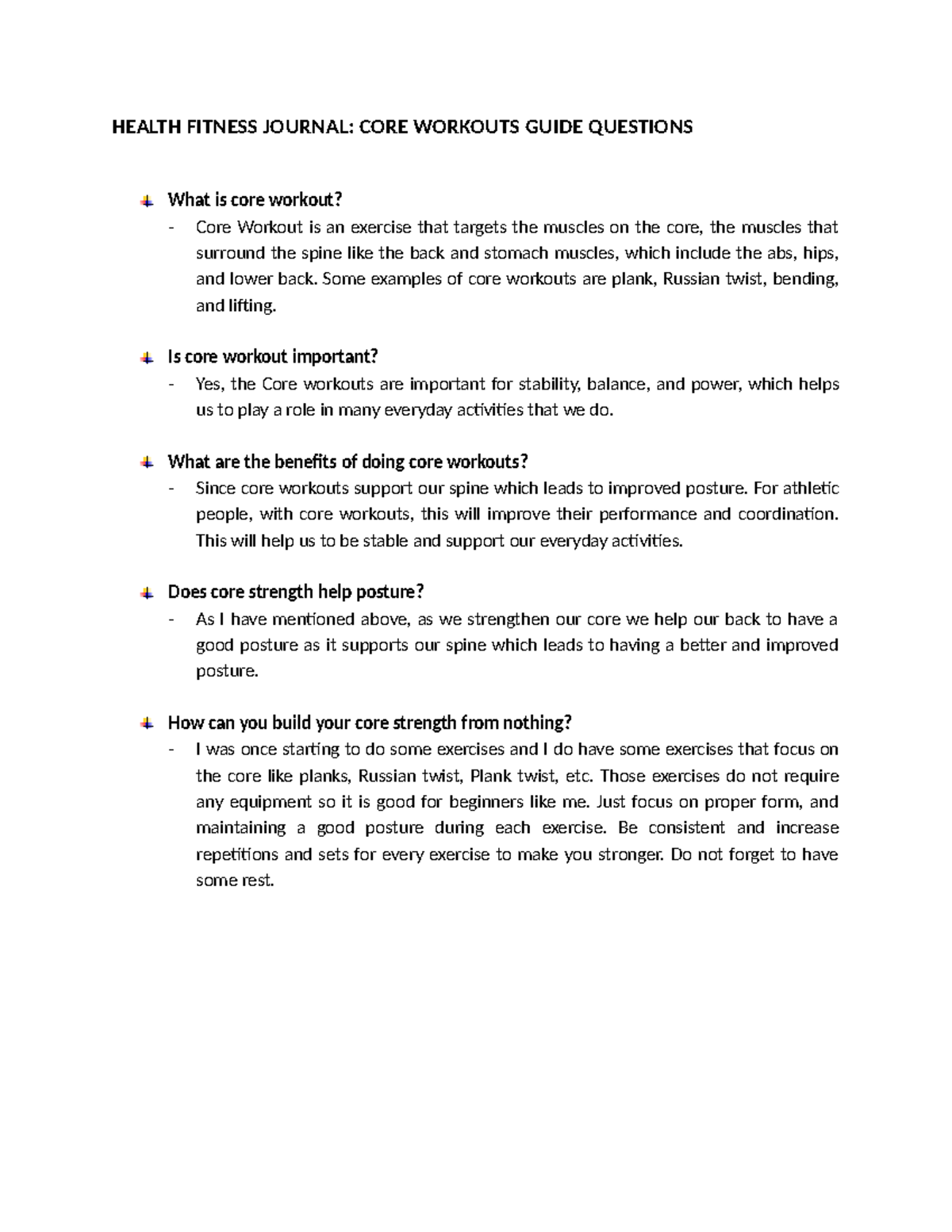 Health fitness journal - HEALTH FITNESS JOURNAL: CORE WORKOUTS GUIDE ...