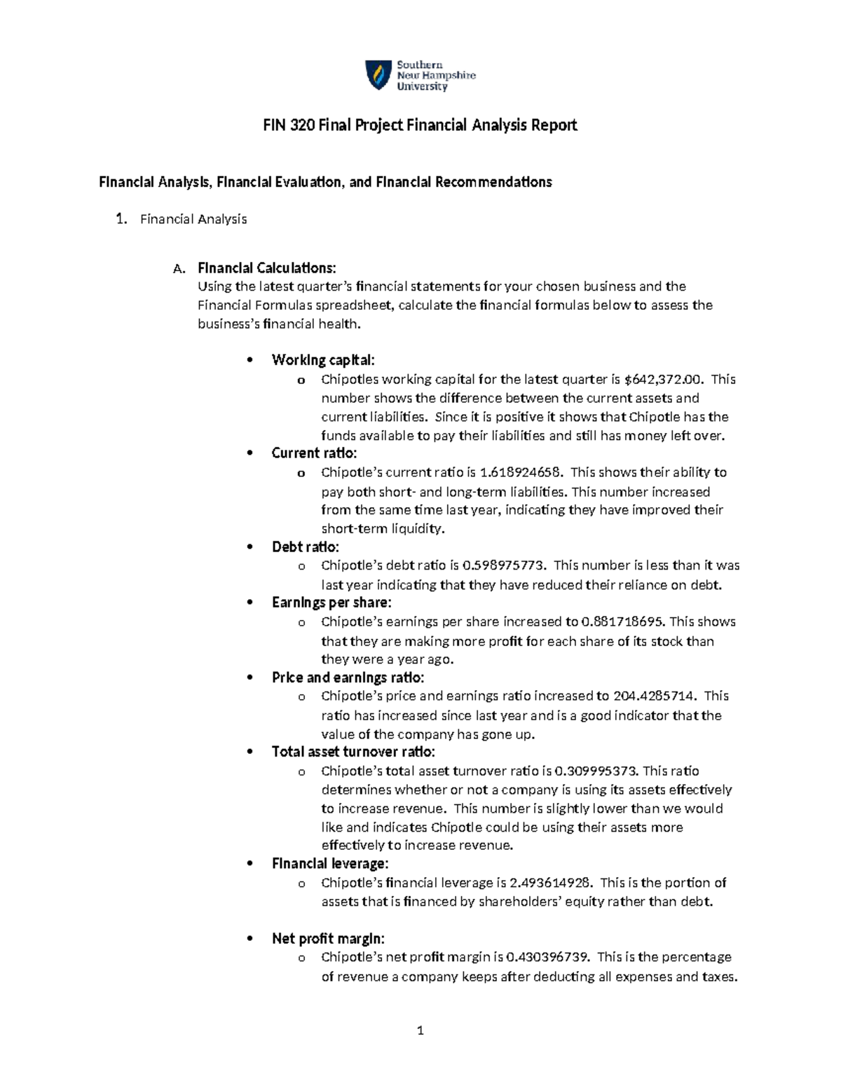 FIN 320 Final Project: Comprehensive Financial Analysis of Chipotle ...