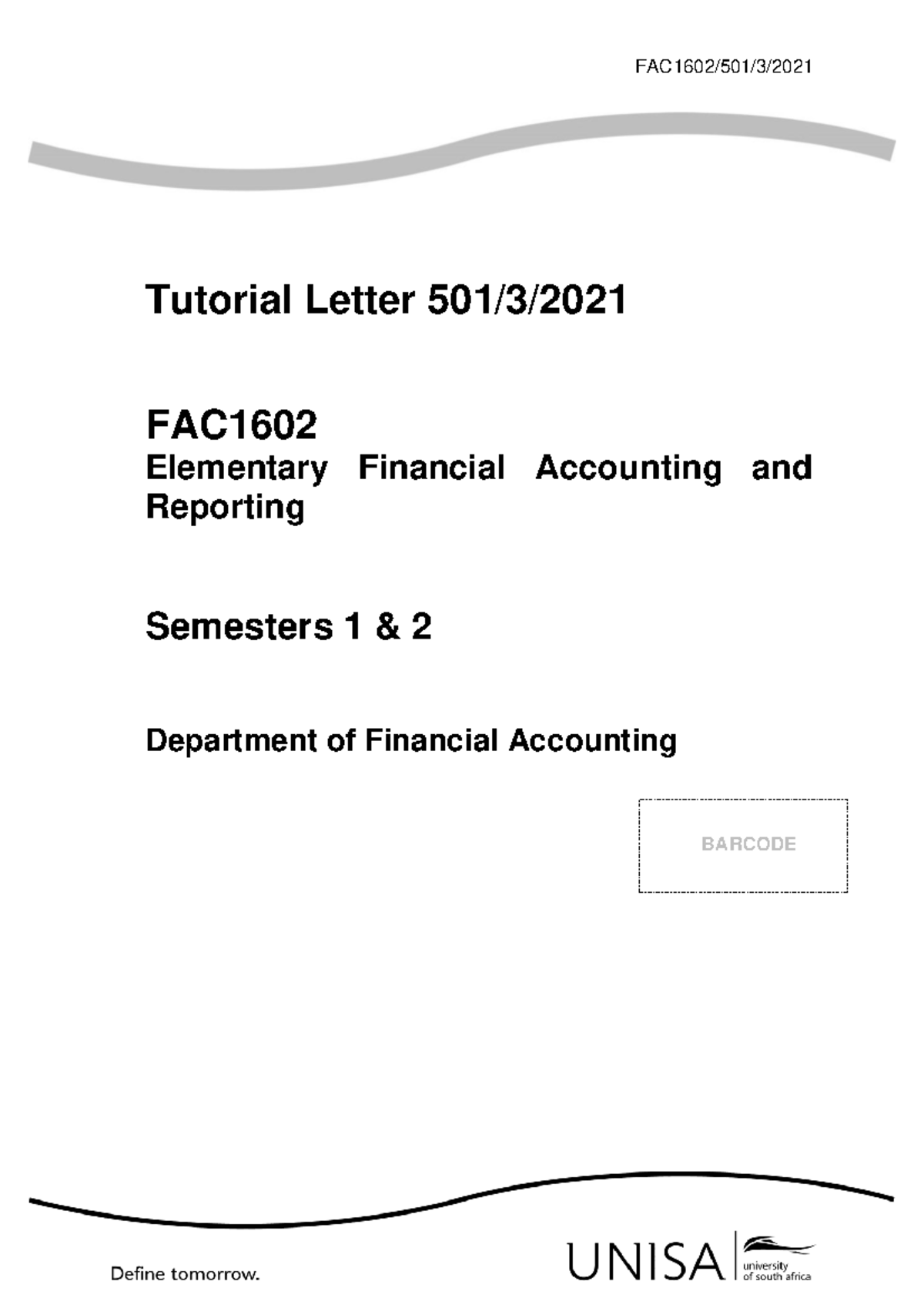 Study Guide - TL 501 2021 - FAC1602/501/3/20 21 Tutorial Letter 501/3 ...