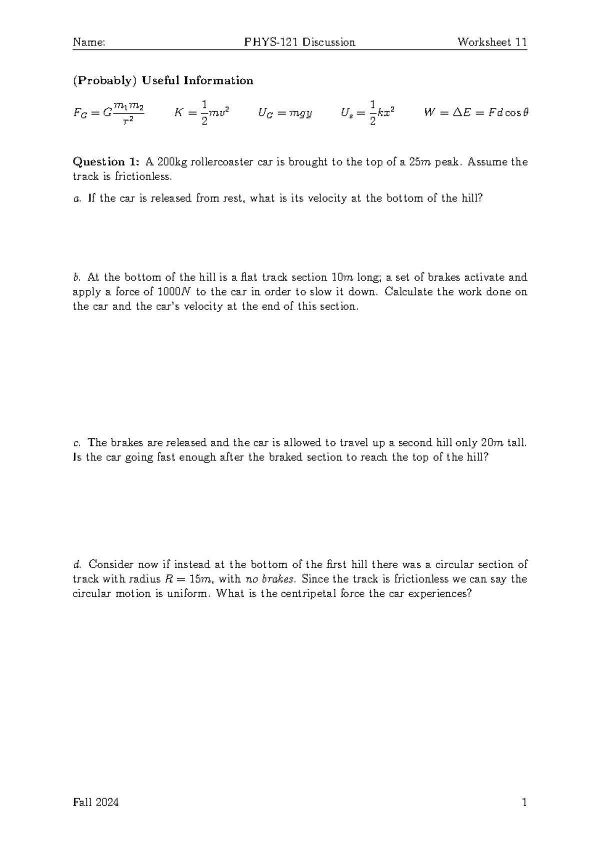 PHYS-121 Final Exam Practice: Discussion Worksheet #11 Analysis - Studocu