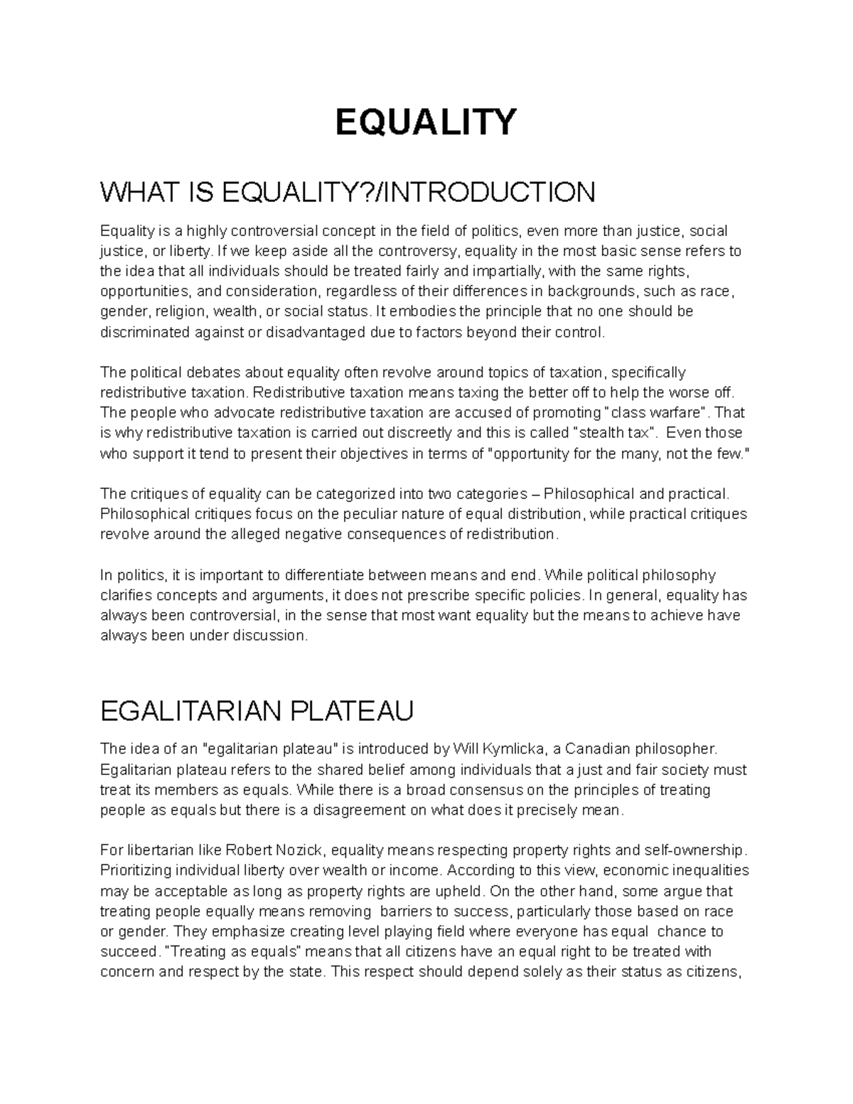 Equality (Chapter Review) by Adam Swift: Key Concepts Explained - Studocu