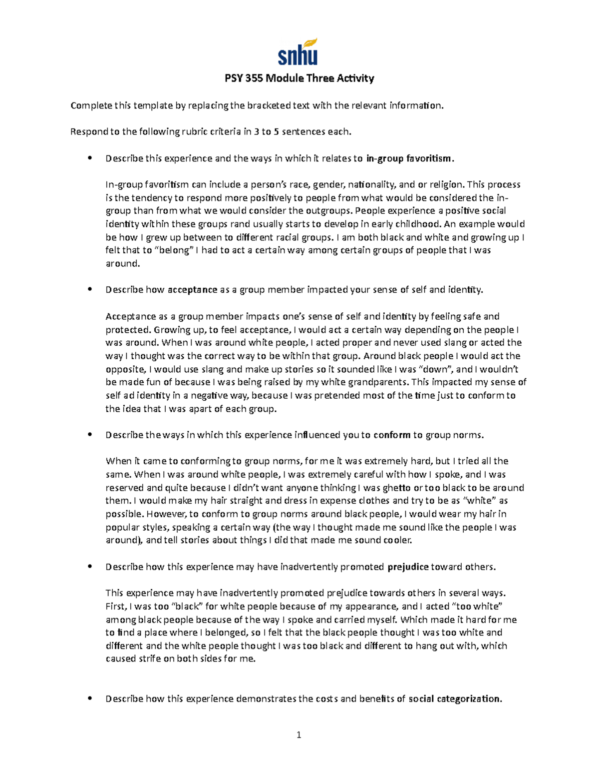 PSY 355 Module Three Activity - PSY 355 Module Three Activity Complete ...