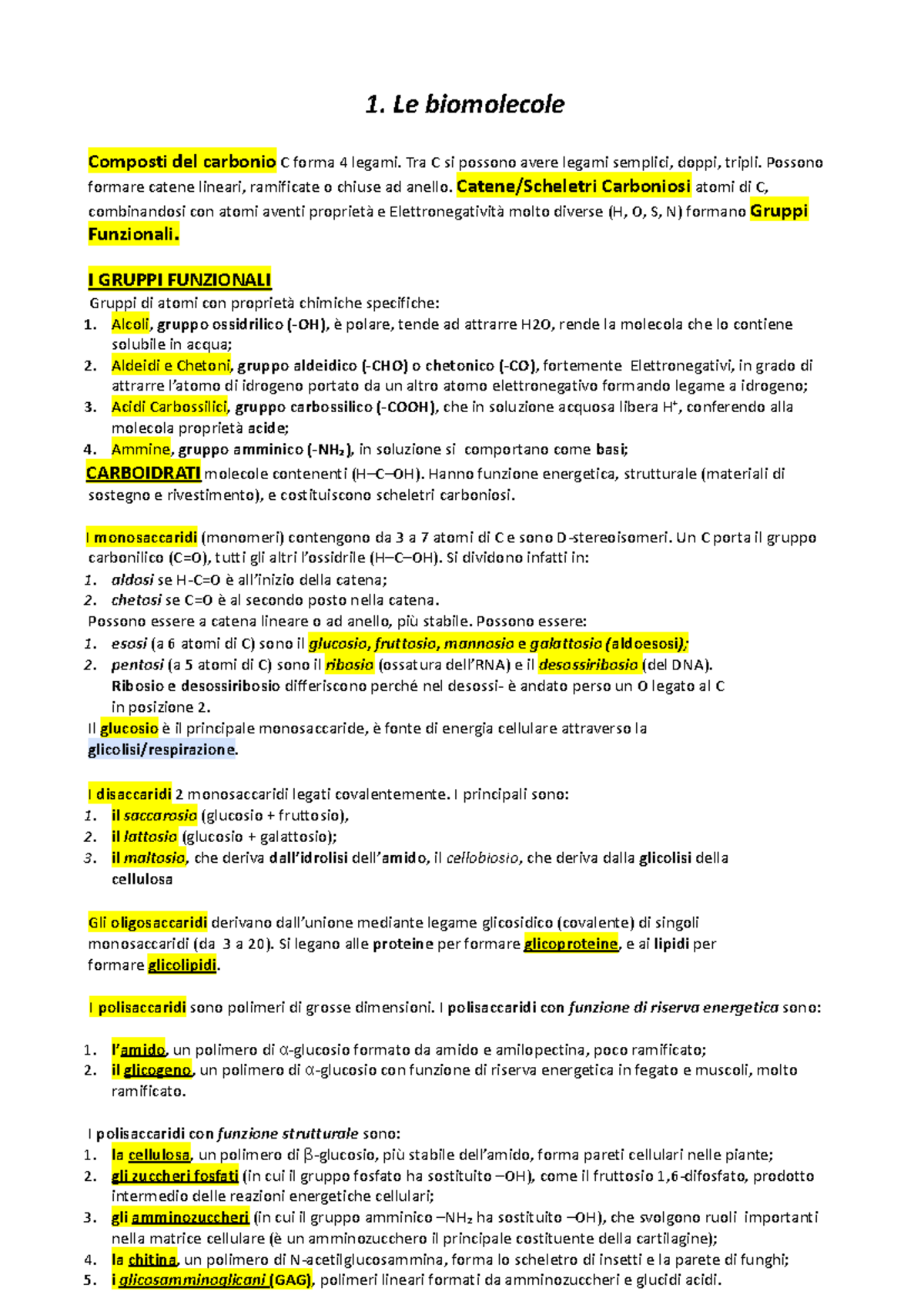 Biologia Semestre: Biomolecole e Strutture Cellulari - Studocu