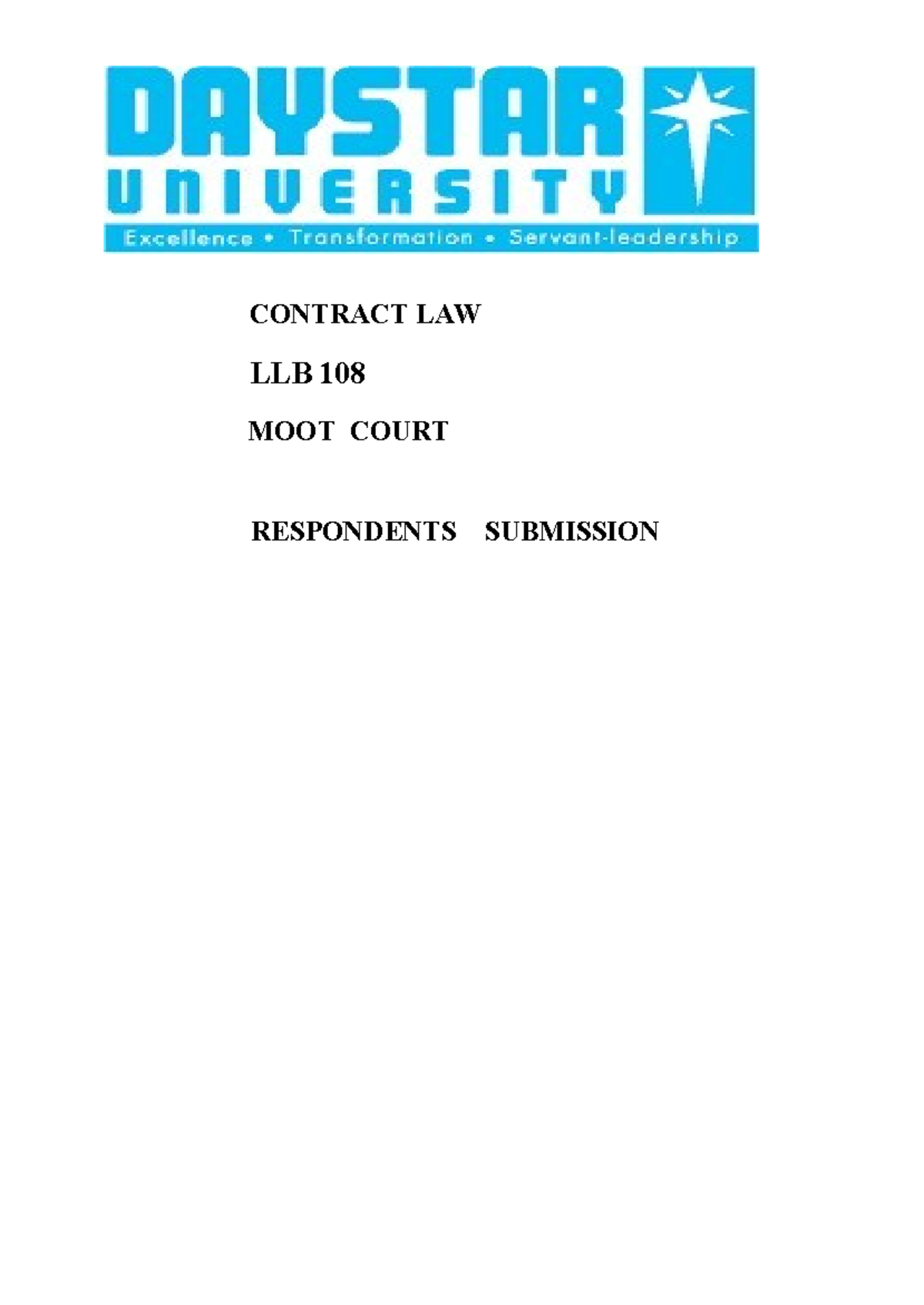 Combined moot document - CONTRACT LAW LLB 108 MOOT COURT RESPONDENTS ...