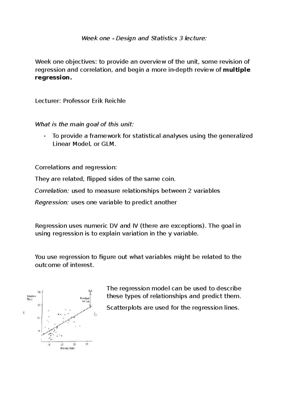 Design and Statistics 3: Week 1 Lecture Notes on Regression and ...