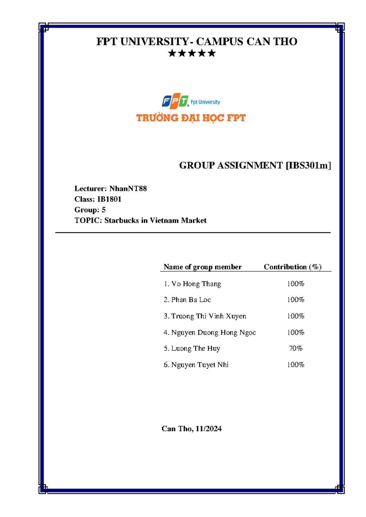 Group 5 Assignment: Starbucks Market Analysis in Vietnam (IB1801) - Studocu