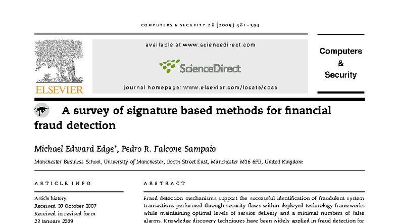 Survey of Signature-Based Fraud Detection Methods in Financial Systems ...
