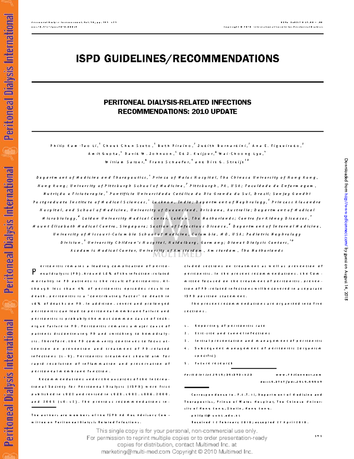 ISPD Guidelines 2017: Recommendations for Peritoneal Infections - Studocu