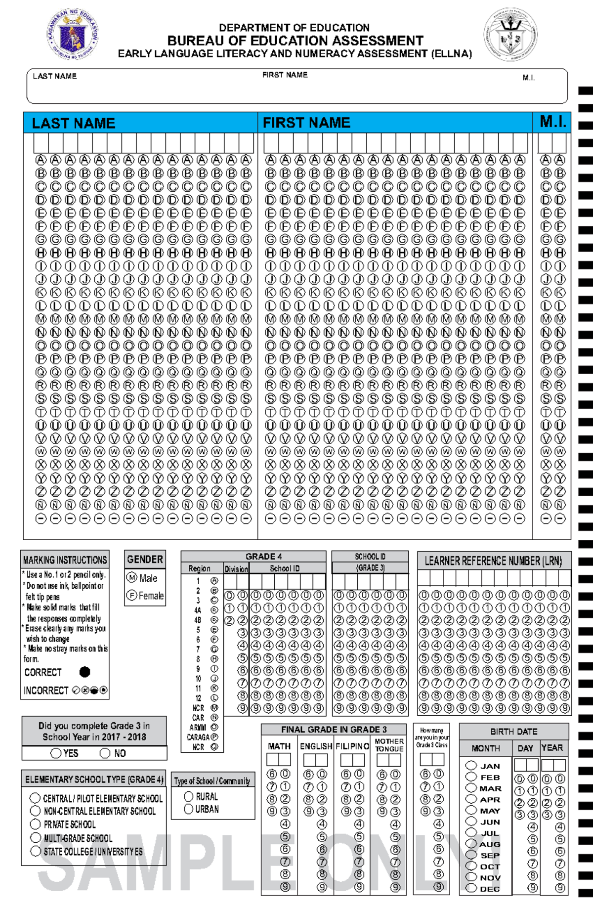 ELLNA Assessment ID Sheets and Answer Sheets (578651809) - Studocu