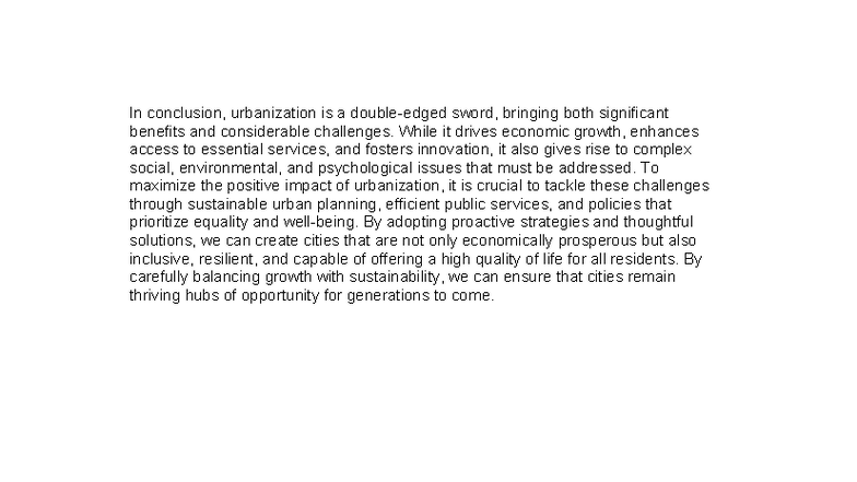 Urbanization Challenges and Benefits: A Comprehensive Conclusion - Studocu